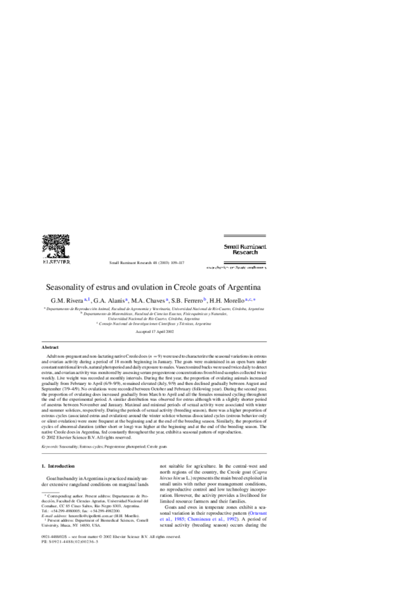 (PDF) Seasonality of estrus and ovulation in Creole goats of Argentina