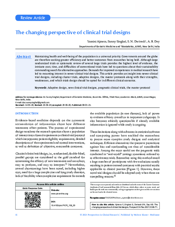 (PDF) The changing perspective of clinical trial designs