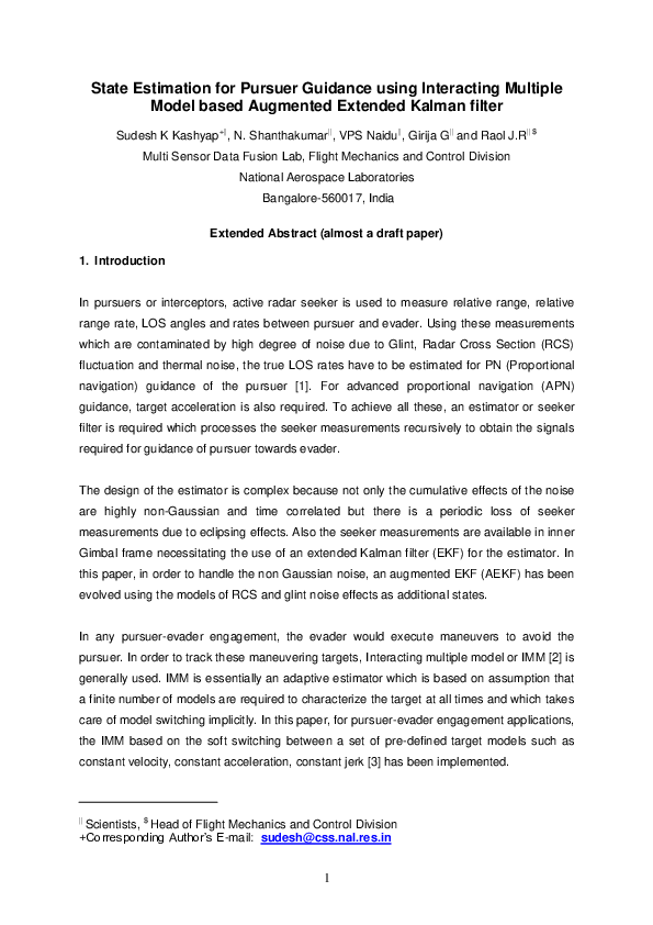 (PDF) State Estimation for Pursuer Guidance using Interacting Multiple ...
