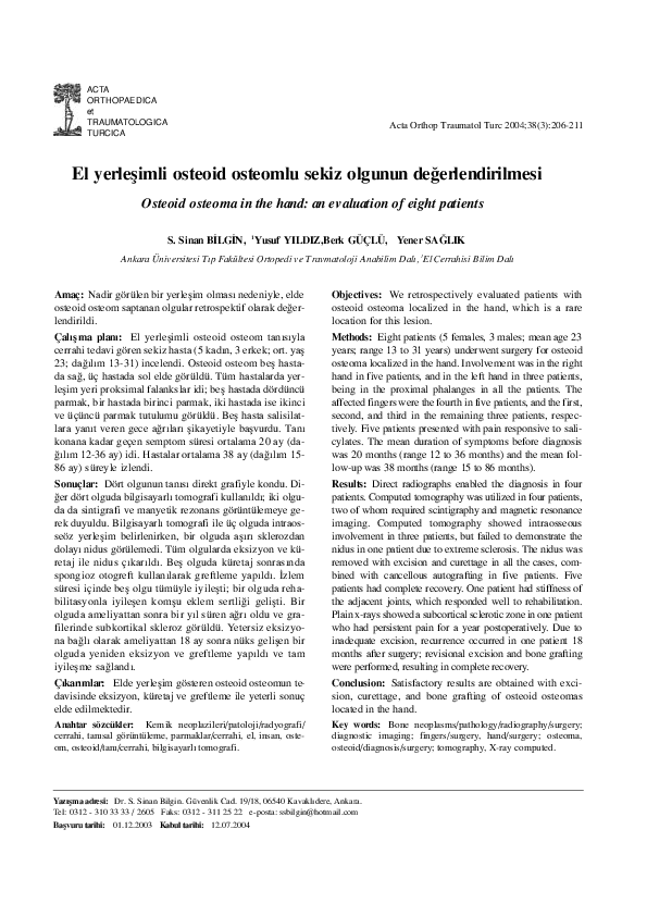 (PDF) Osteoid Osteoma in the Hand an Evaluation of Eight Patients