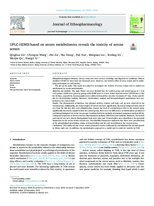 (PDF) UPLC-HDMS-based on serum metabolomics reveals the toxicity of ...