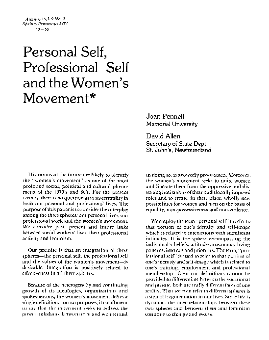 (PDF) Personal Self, Professional Self and the Women's Movement*