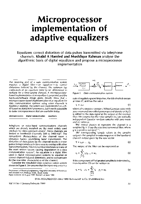 Pdf Microprocessor Implementation Of Adaptive Equalizers