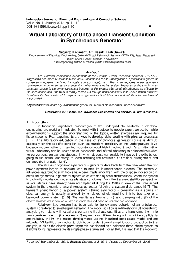 (PDF) Virtual Laboratory of Unbalanced Transient Condition in Synchronous Generator