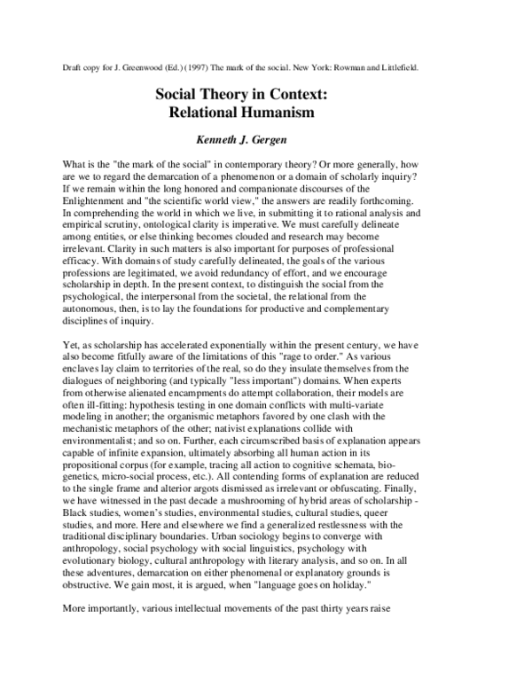 (PDF) Social Theory in Context: Relational Humanism | kenneth gergen ...