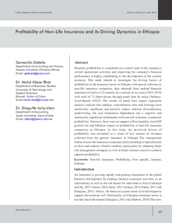 (PDF) Profitability of Non-Life Insurance and its Driving Dynamics in ...
