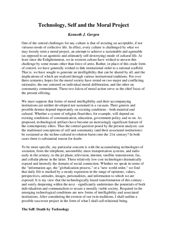 (PDF) Technology, Self and the Moral Project