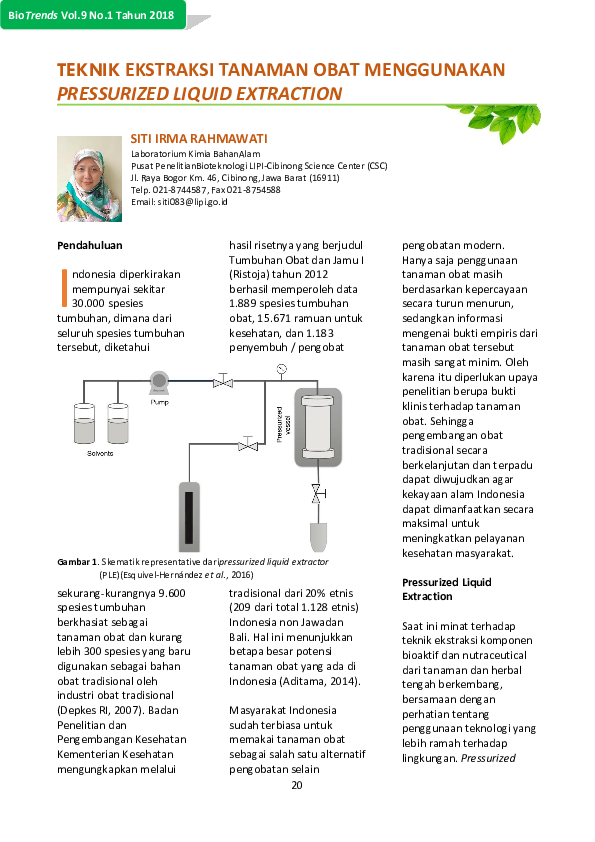 (PDF) Teknik Ekstraksi Tanaman Obat Menggunakan Pressurized Liquid ...