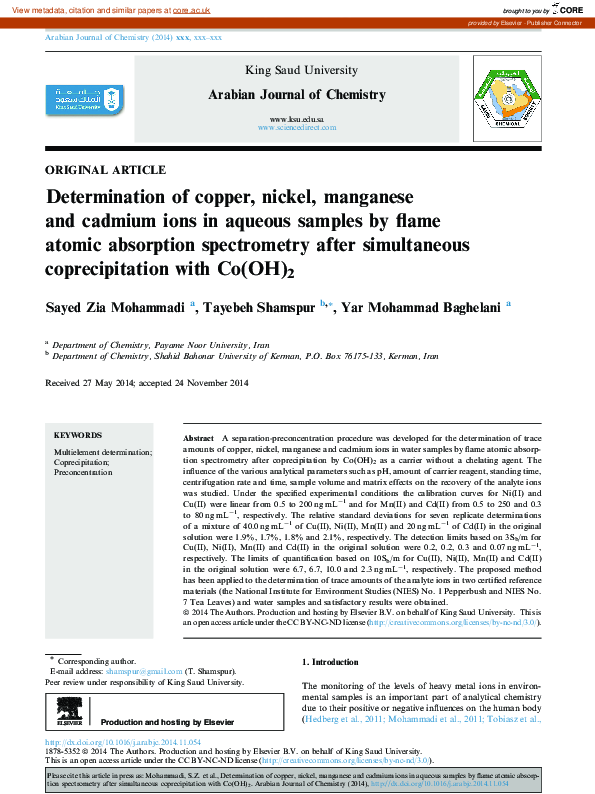 (PDF) Determination of copper, nickel, manganese and cadmium ions in ...