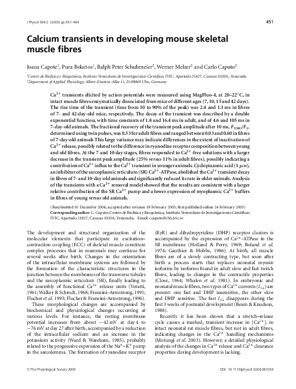 (PDF) Calcium transients in developing mouse skeletal muscle fibres