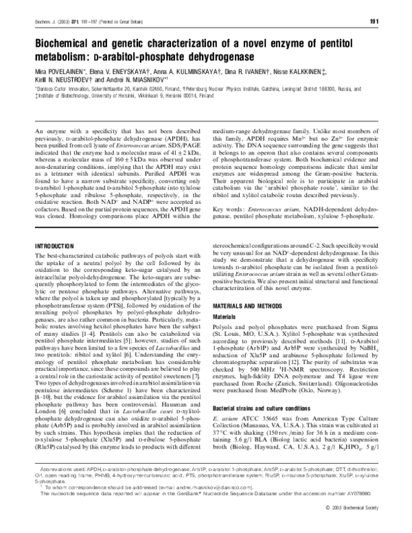 (PDF) Biochemical and genetic characterization of a novel enzyme of ...