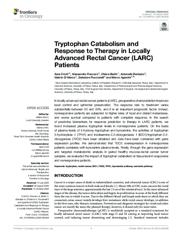 (PDF) Tryptophan Catabolism and Response to Therapy in Locally Advanced ...