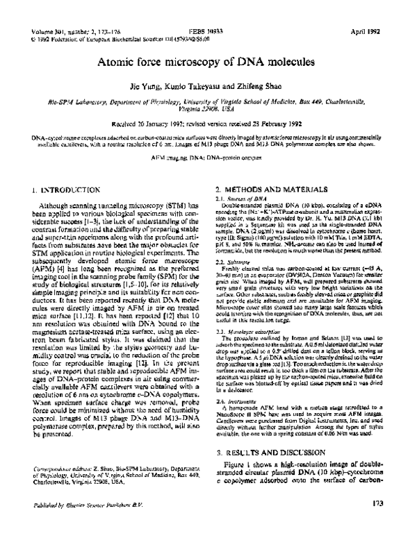 Pdf Atomic Force Microscopy Of Dna Molecules