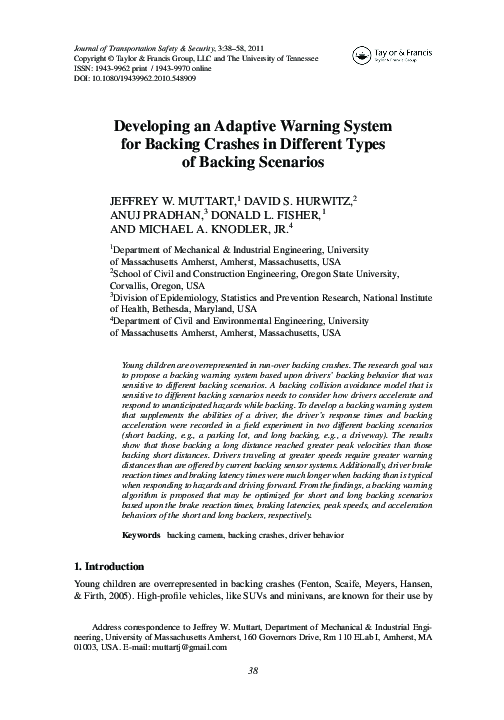 (PDF) Developing an Adaptive Warning System for Backing Crashes in ...