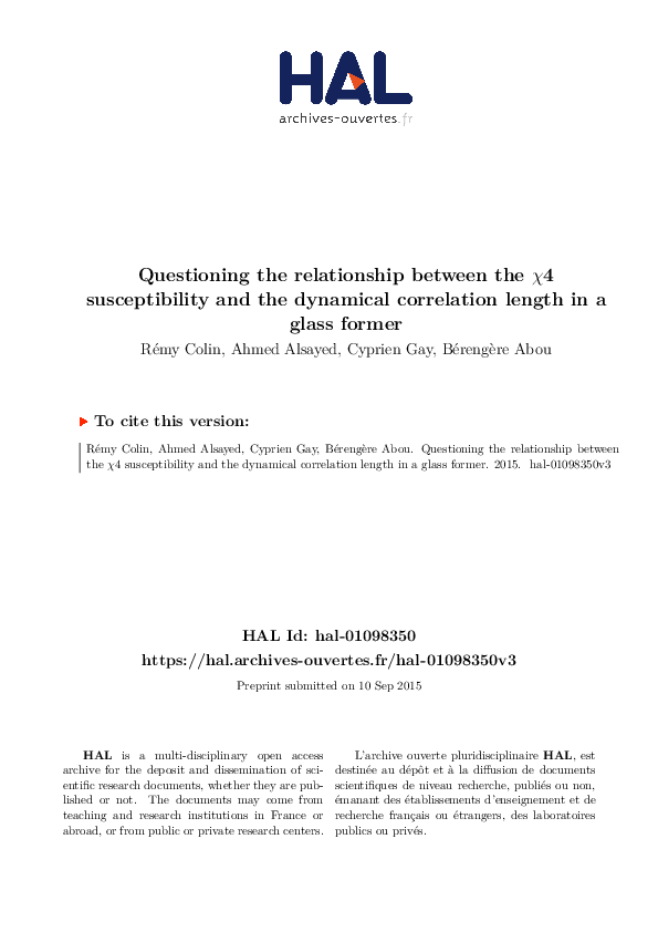 (PDF) Questioning the relationship between the χ 4 susceptibility and ...
