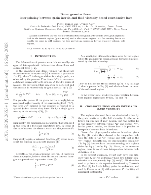 (PDF) Dense granular flows: interpolating between grain inertia and ...