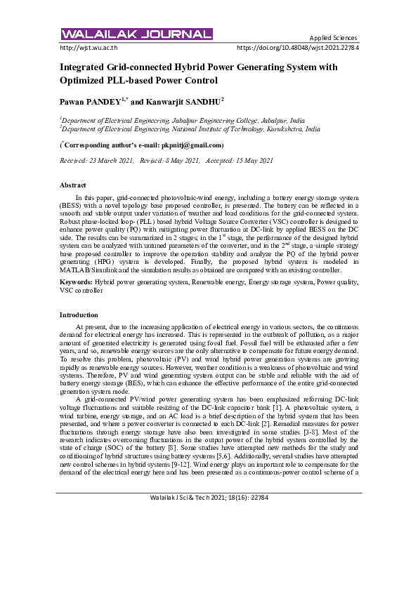 (PDF) Integrated Grid-connected Hybrid Power Generating System with Optimized PLL-based Power ...