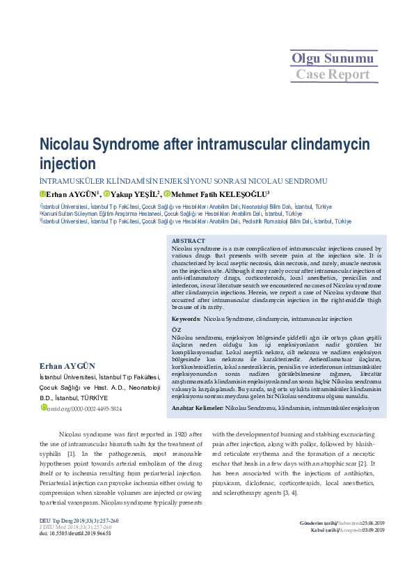 (PDF) Nicolau Syndrome After Intramuscular Clindamycin Injection ...