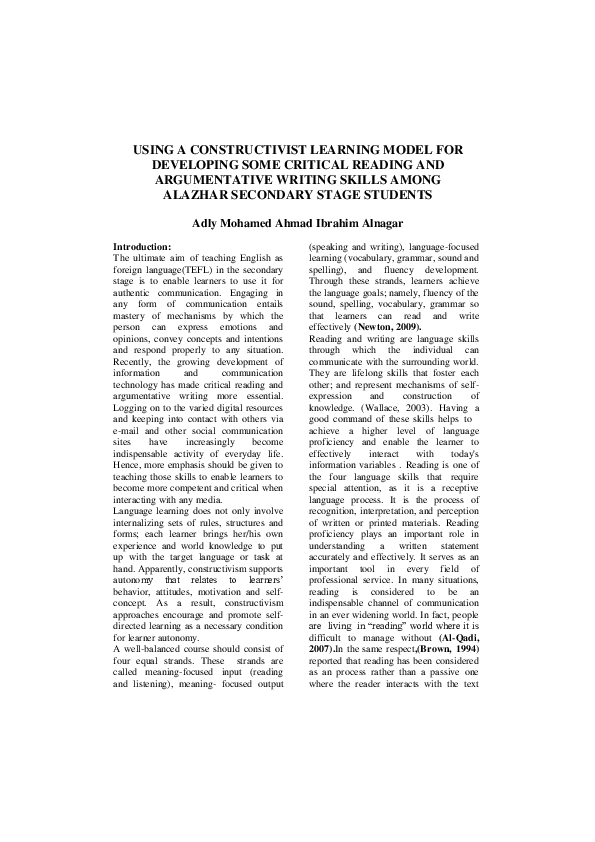 (PDF) Using a Constructivist Learning Model for Developing Some Critical Reading and ...