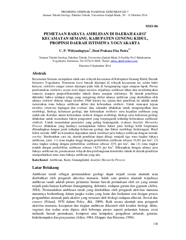(PDF) Pemetaan Bahaya Amblesan DI Daerah Karstkecamatan Semanu ...