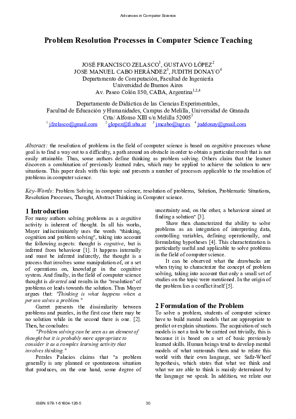 Pdf Problem Resolution Processes In Computer Science Teaching