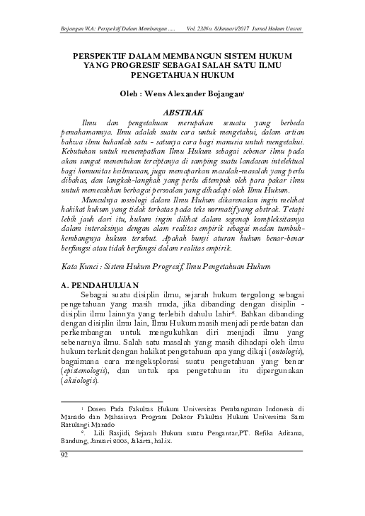 (PDF) Perspektif Dalam Membangun Sistem Hukum Yang Progresif Sebagai Salah Satu Ilmu Pengetahuan ...