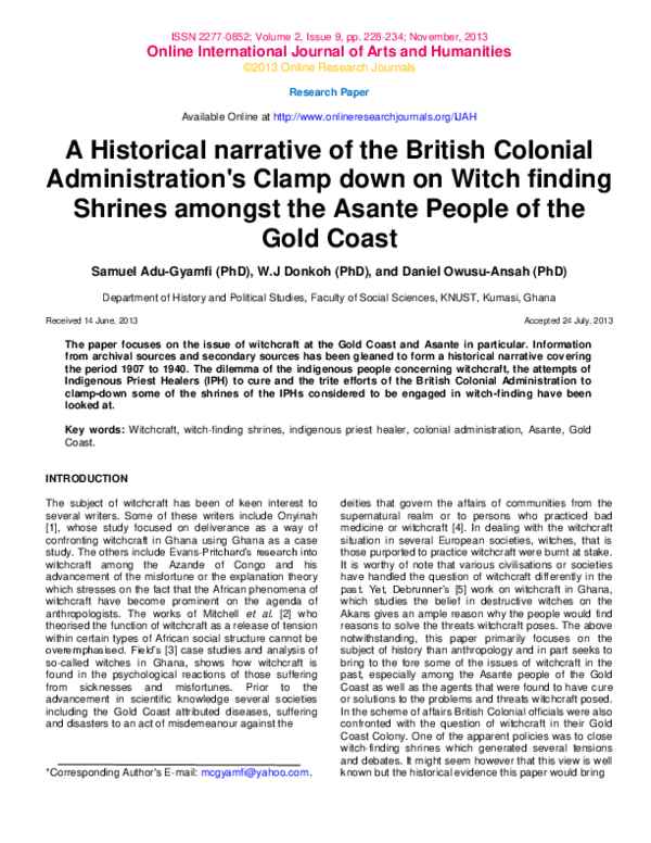 (PDF) A Historical narrative of the British Colonial Administration's ...