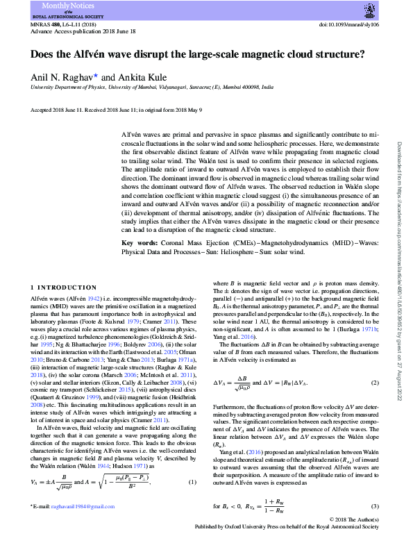 (PDF) Does the Alfvén wave disrupt the large-scale magnetic cloud ...