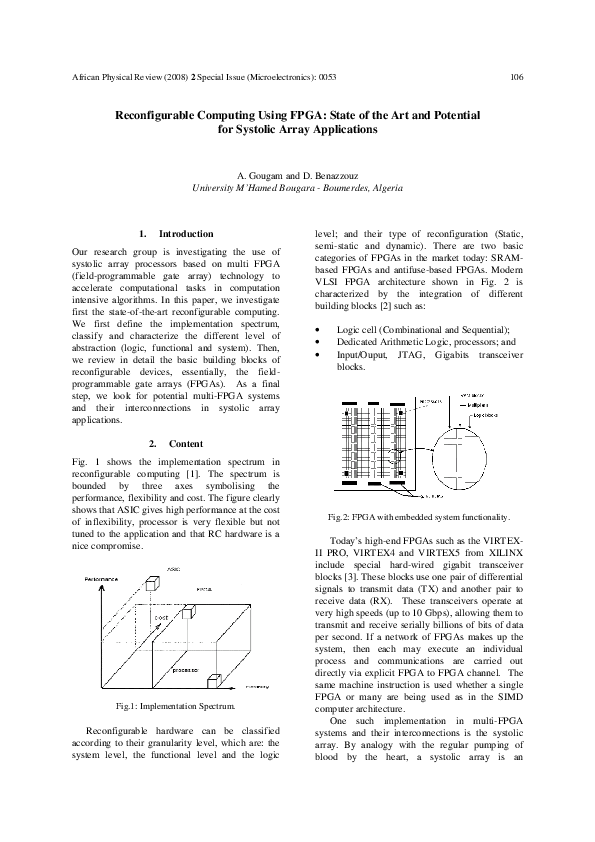 Pdf Reconfigurable Computing Using Fpga State Of The Art And 6633
