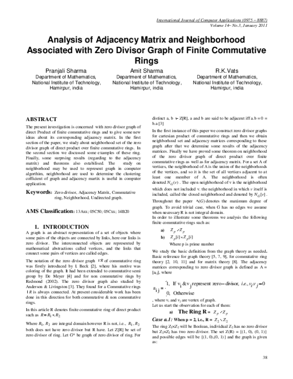 Pdf Analysis Of Adjacency Matrix And Neighborhood Associated With