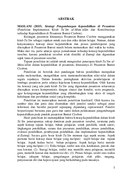 (PDF) Strategi Pengembangan Kependidikan Pesantren : Studi Implementasi Kitab Ta’lîm al-Muta ...