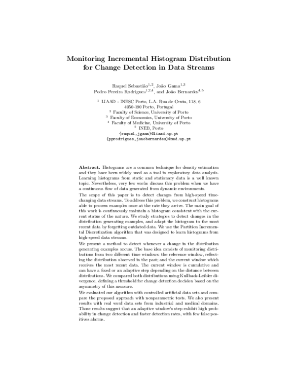 (PDF) Monitoring incremental histogram distribution for change detection in data streams