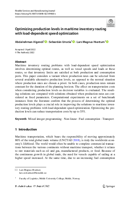 (PDF) Optimizing production levels in maritime inventory routing with load-dependent speed ...