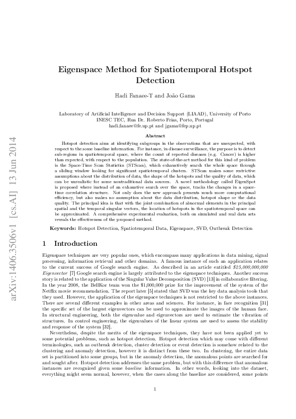 (PDF) Eigenspace Method for Spatiotemporal Hotspot Detection