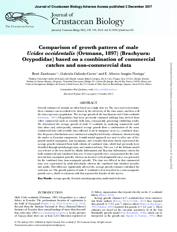 (PDF) Comparison of growth pattern of male Ucides occidentalis (Ortmann ...