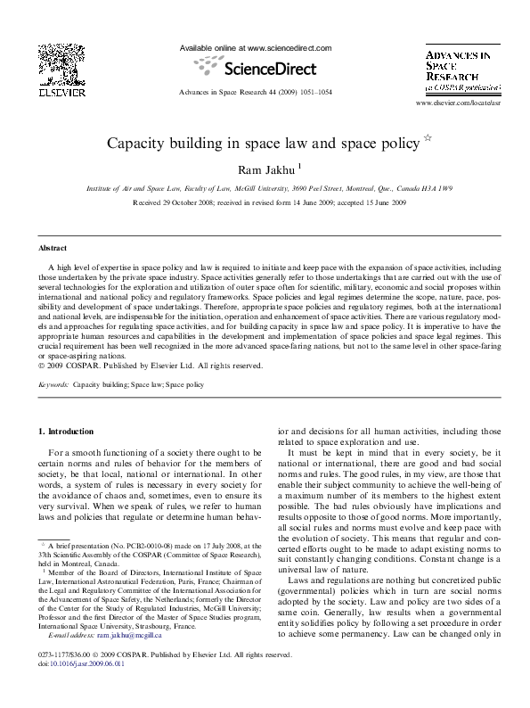 (PDF) Capacity building in space law and space policy