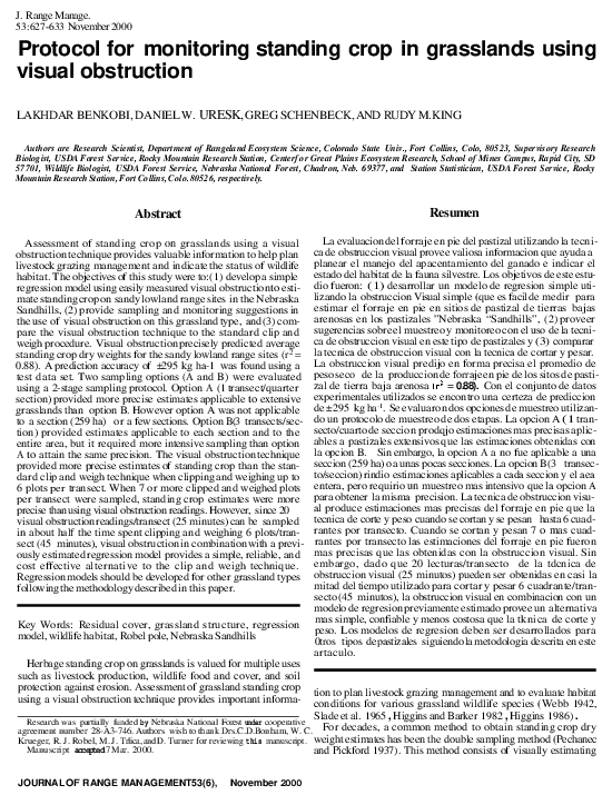 (PDF) Protocol for Monitoring Standing Crop in Grasslands Using Visual ...
