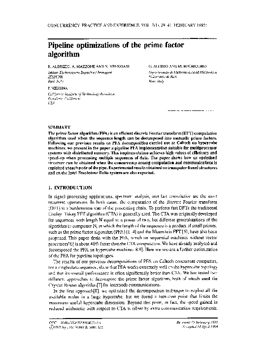 Pdf Pipeline Optimizations Of The Prime Factor Algorithm Giovanni