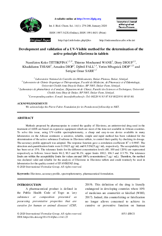 (PDF) Development and validation of a UV-Visible method for the ...