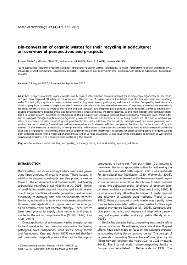 (PDF) Bio-conversion of organic wastes for their recycling in ...