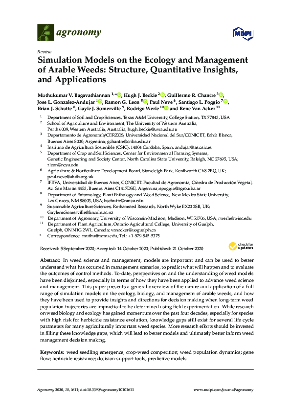 (PDF) Simulation Models on the Ecology and Management of Arable Weeds: Structure, Quantitative ...