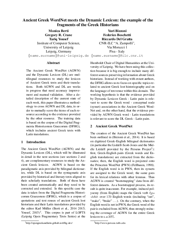 (PDF) Ancient Greek WordNet Meets the Dynamic Lexicon: the Example of ...