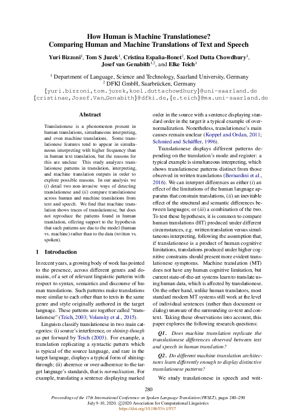 (PDF) How Human is Machine Translationese? Comparing Human and Machine Translations of Text and ...