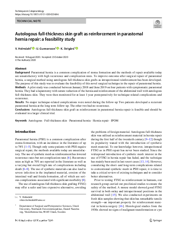 (PDF) Autologous full-thickness skin graft as reinforcement in ...