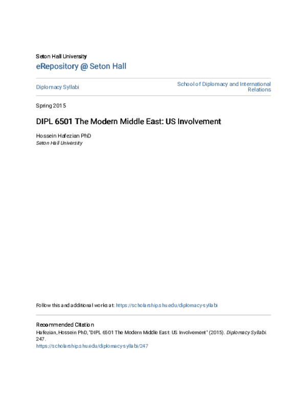 (PDF) The Modern Middle East: US Involvement