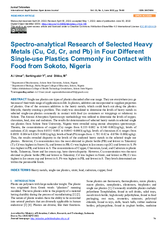 (PDF) Spectro-analytical Research of Selected Heavy Metals (Cu, Cd, Cr, and Pb) in Four ...