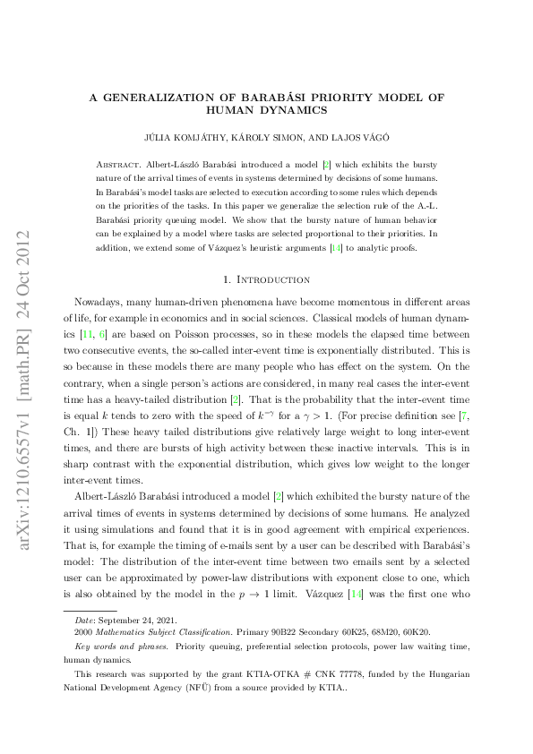 (PDF) A generalization of Barabasi priority model of human dynamics