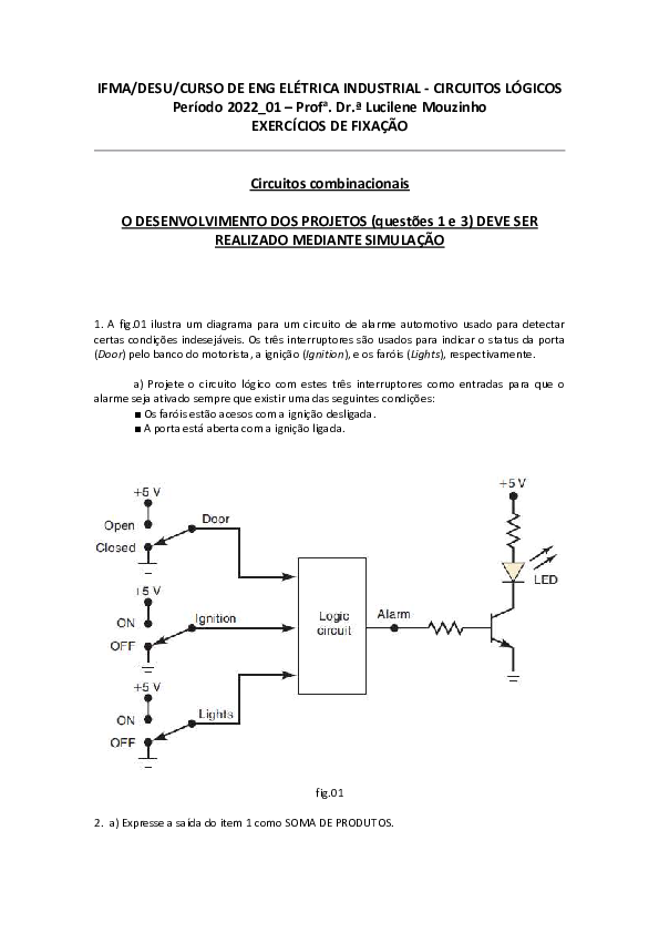 (PDF) CIRCUITOS LÓGICOS - Circuitos combinacionais - questões