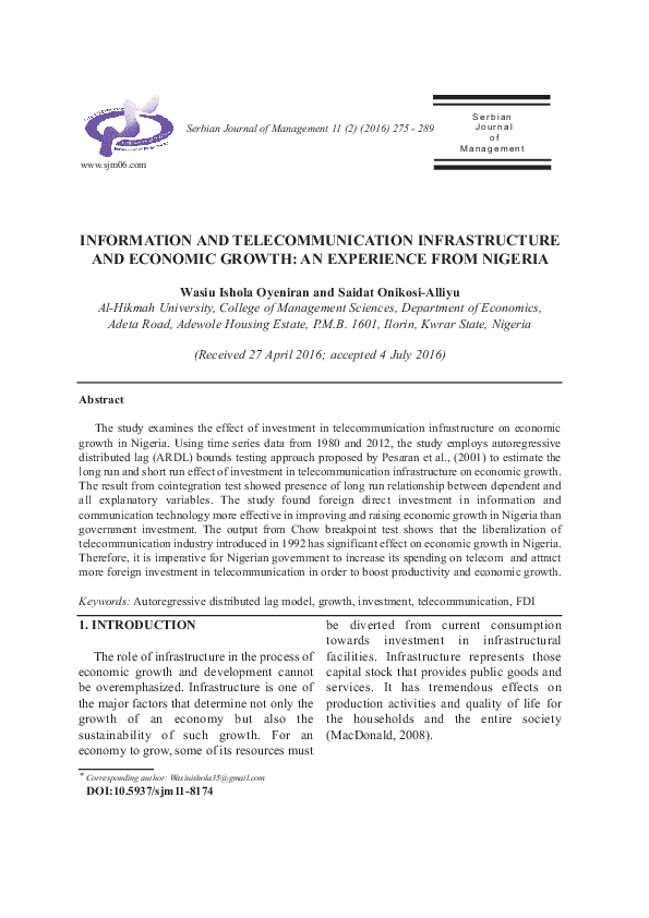 (PDF) Information and telecommunication infrastructure and economic ...
