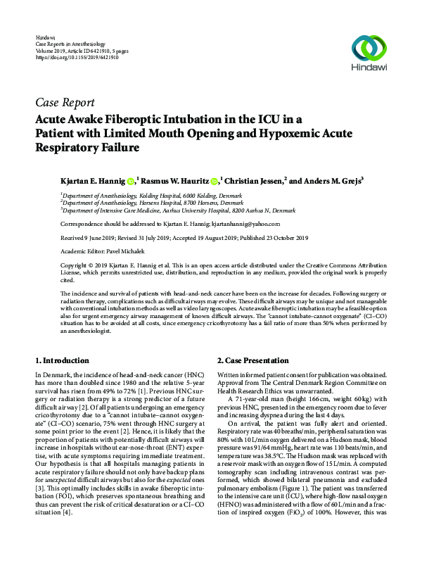 (PDF) Acute Awake Fiberoptic Intubation in the ICU in a Patient with ...